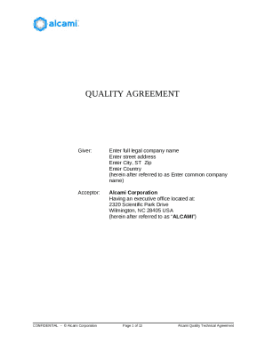 Alcami Pharma Services Quality Agreement Doc Template | pdfFiller