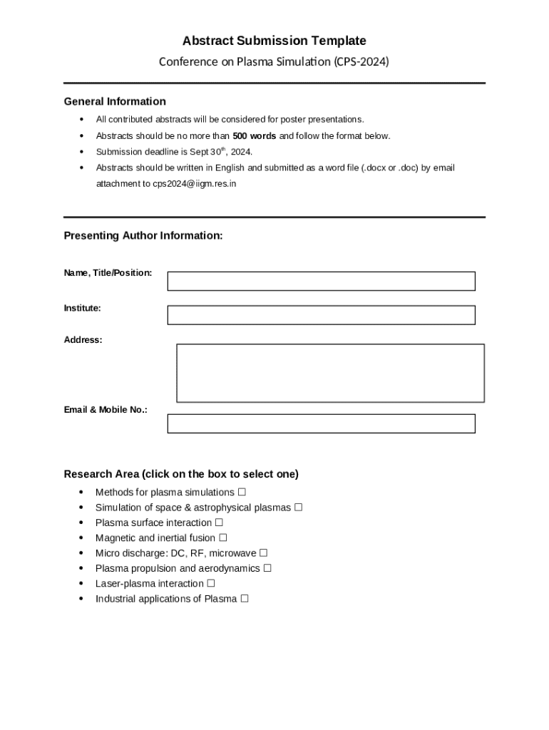 Abstract, Oral Presentation & Poster Session Ination Doc Template | pdfFiller