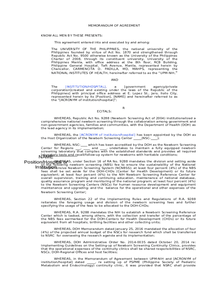 Memorandum Of Agreement SamplePDF Doc Template | pdfFiller
