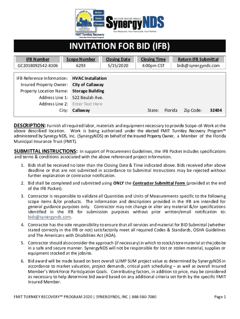 Fillable Online Ifb for Hvac Installation in Callaway - 2020 Fax Email ...