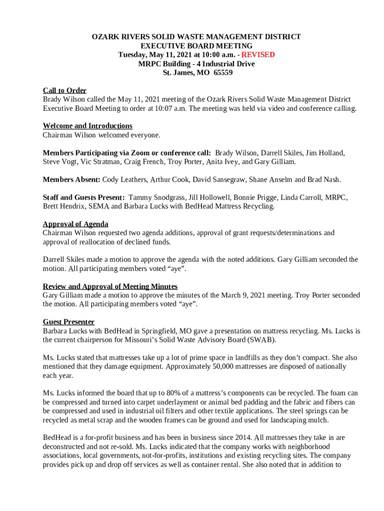 Final OZARK RIVERS SOLID WASTE MANAGEMENT ... Doc Template | pdfFiller