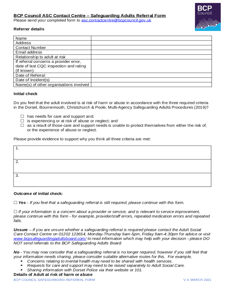 Referral - BCP Safeguarding Adults Board Doc Template | pdfFiller