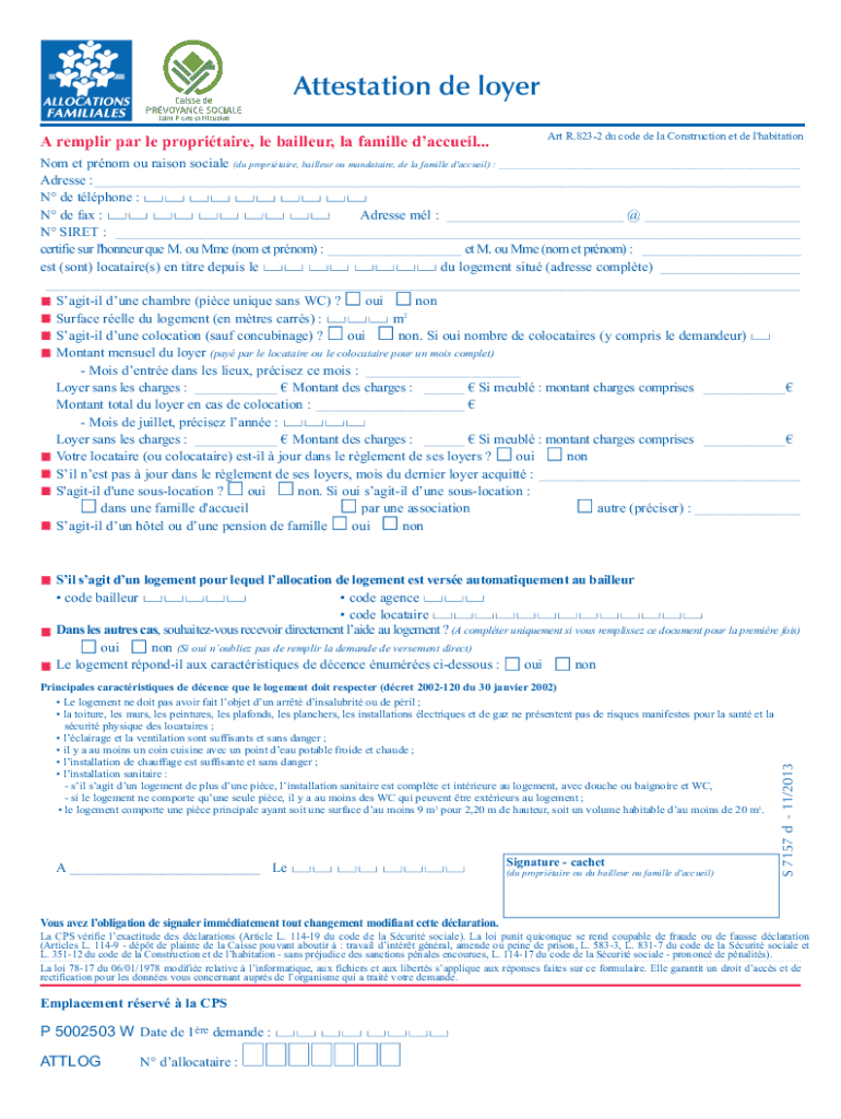 Remplissable en ligne Comment remplir l\'attestation de loyer pour la ...