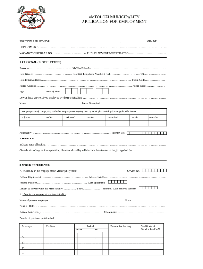 Online umfolozi gov MFOLOZI MUNICIPALITY Doc Template | pdfFiller