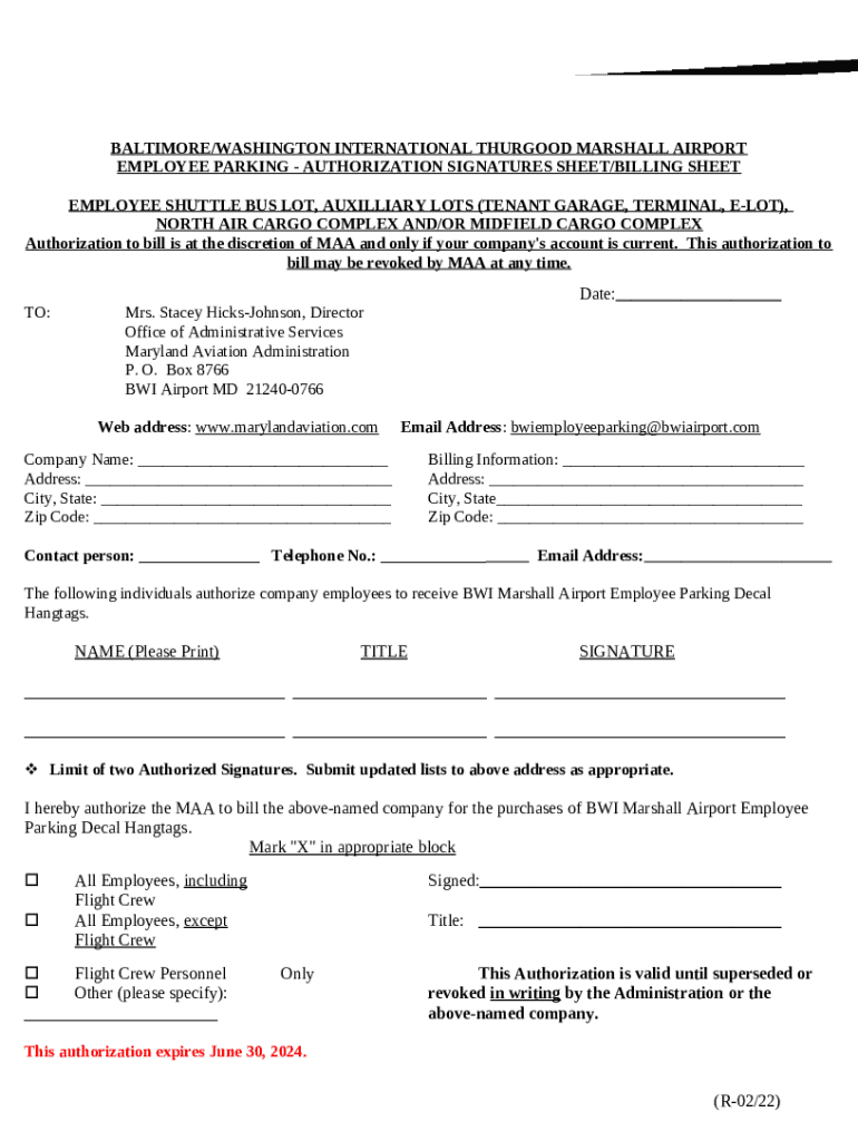 BWI-Marshall-Airport-Authorization-Signatures-Billing- ... Doc Template | pdfFiller