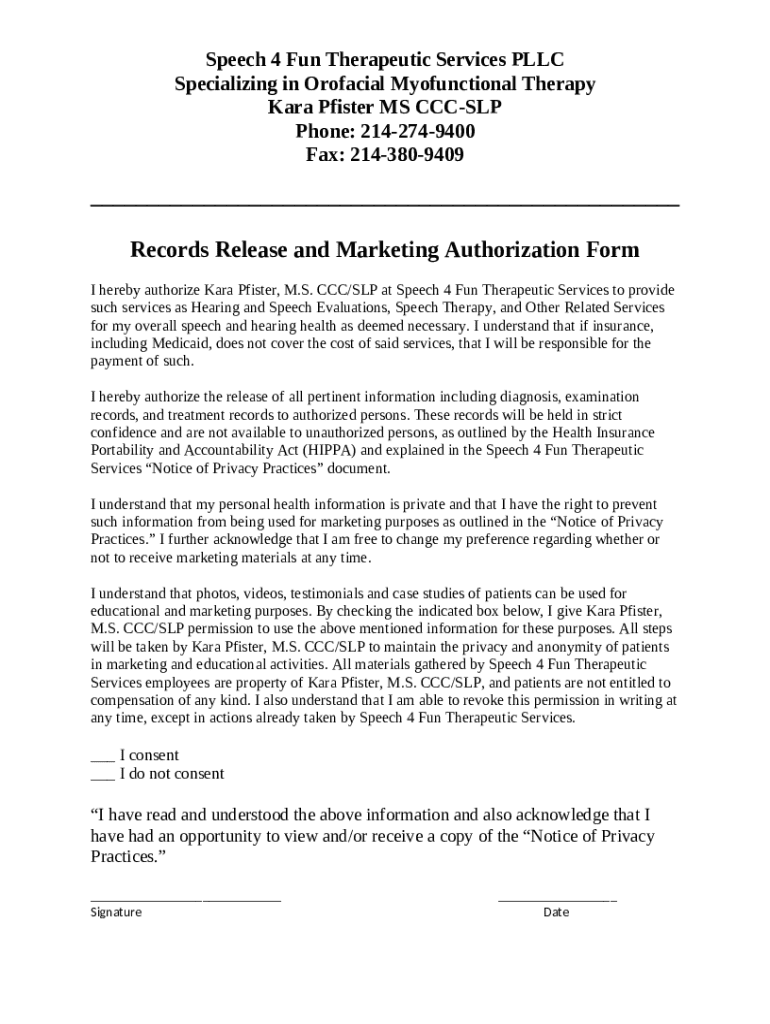 Records Release and Marketing Authorization Doc Template | pdfFiller