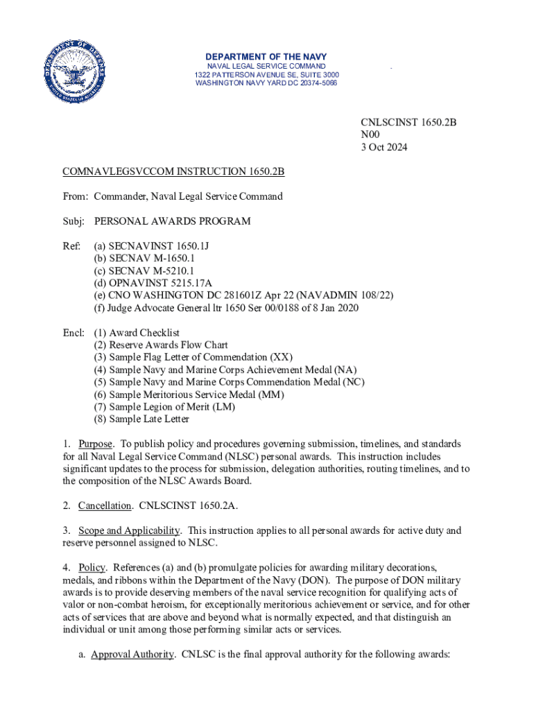 Fillable Online COMNAVLEGSVCCOM INSTRUCTION 1650 Fax Email Print ...