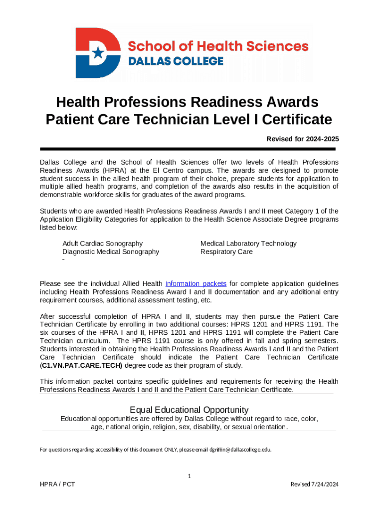 Health Professions Readiness Awards Doc Template | pdfFiller