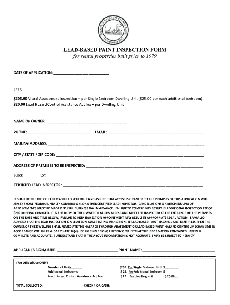 Fillable Online LEAD-BASED PAINT INSPECTION FORM for rental ... Fax Email Print - pdfFiller