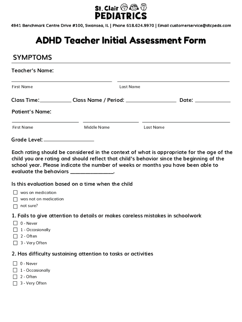 Fillable Online ADHD-Teacher-Initial-Assessment-Form Fax Email Print - pdfFiller