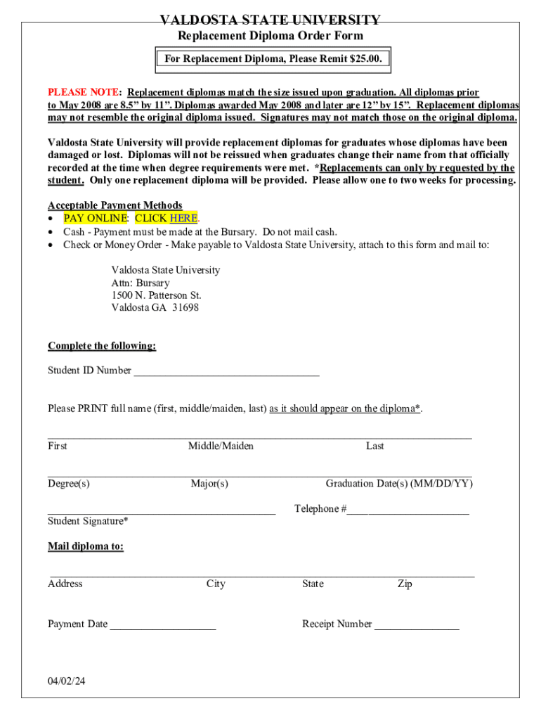 Fillable Online Printable Diploma Request: Fillable, Printable & Blank ...