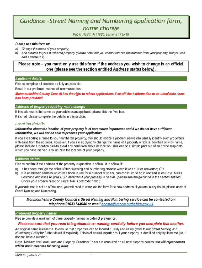 Fillable Online Guidance Street Naming and Numbering application form ...