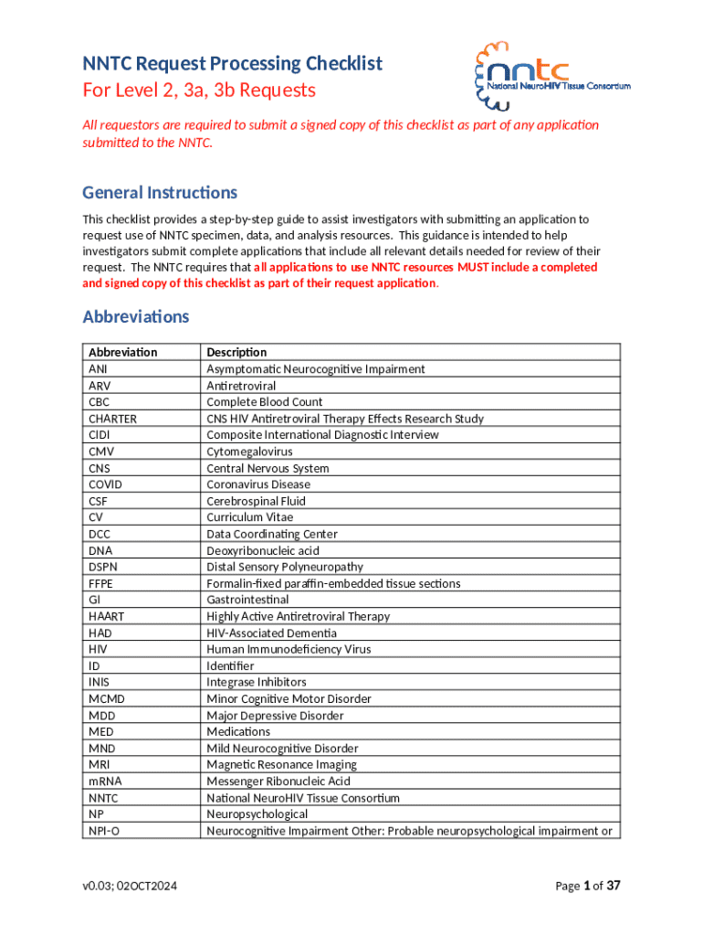 NNTC Request Processing Checklist (Level 2, 3a, 3b Requests) Doc ...