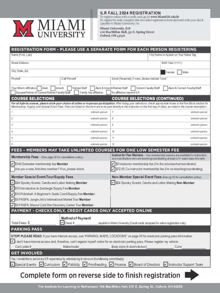 Fillable Online ILR Fall 2024 Registration and Emergency Medical Form ...