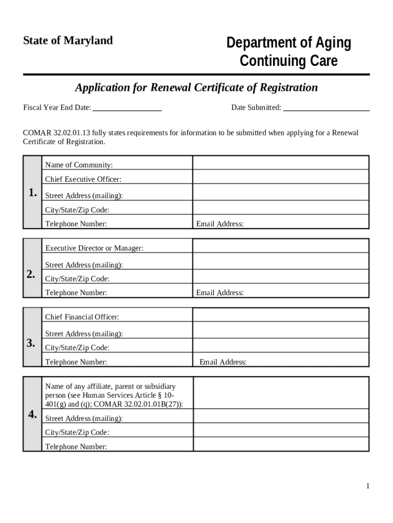 Application for Renewal Certificate of Registration CCRC ... - aging ...