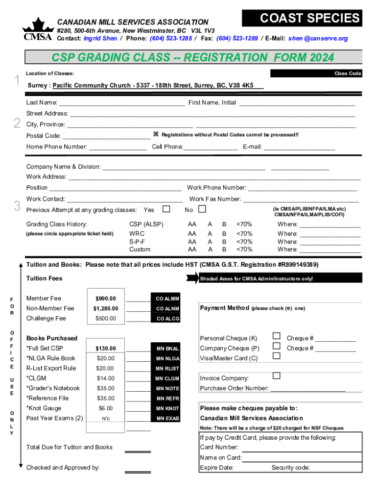 Fillable Online csp grading class -- registration form 2024 Fax Email ...