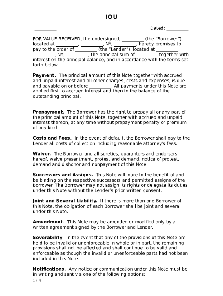 IOU Form Template - Blank Fillable Template | Fill Out, Print ...