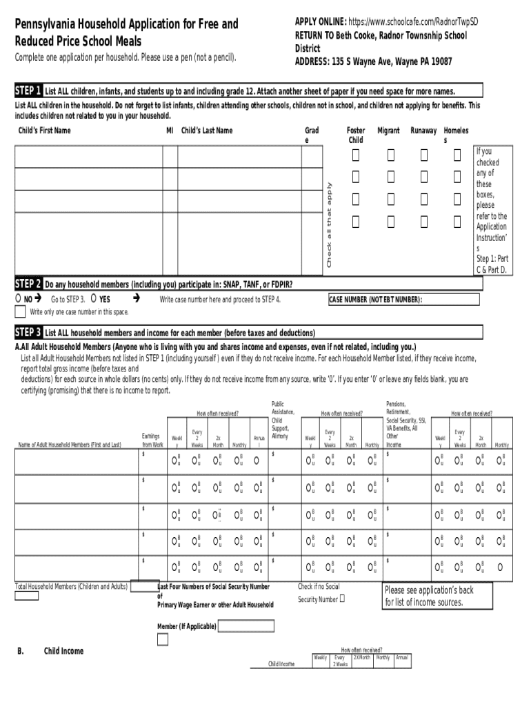 Applying for Free/Reduced Price School Meals Doc Template | pdfFiller