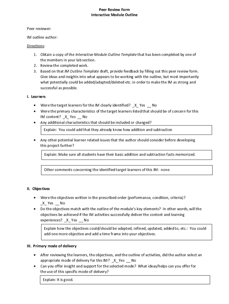Fillable Online Peer Review Form Interactive Module Outline - NET Fax Email Print - pdfFiller