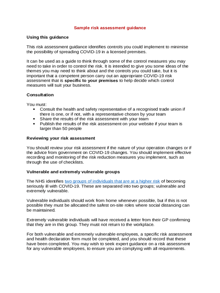 Sample risk assessment guidance Doc Template | pdfFiller