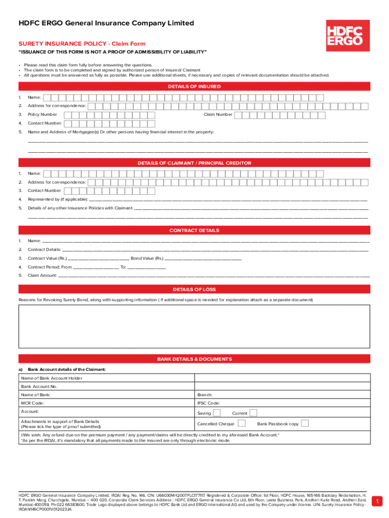 Fillable Online Simplifying the surety claim process Fax Email Print ...