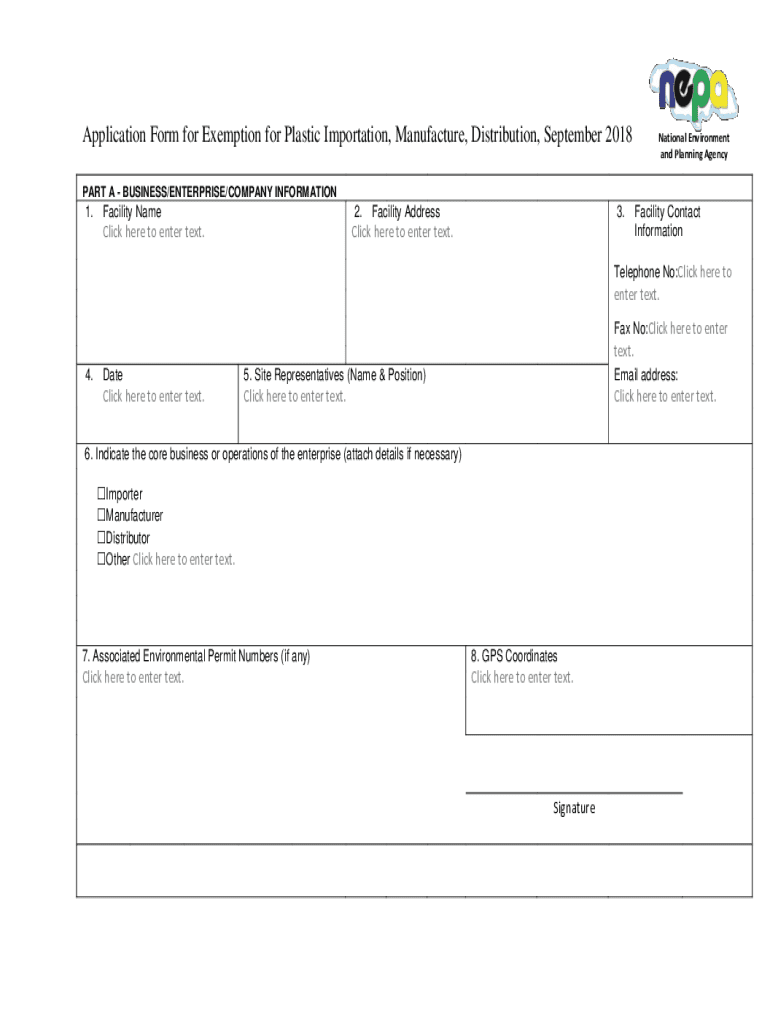 Fillable Online Application Form for Exemption for Plastic Importation, ... Fax Email Print ...