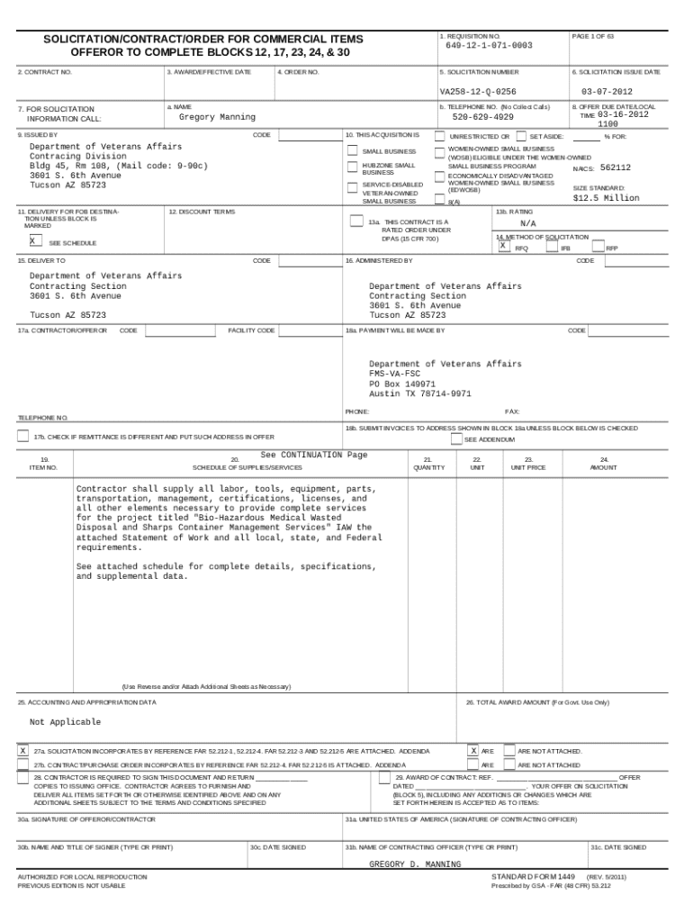1SF 1449SOLICITATION/CONTRACT/ORDER FOR COMMERCIAL ITEMS1-2 Doc Template | pdfFiller