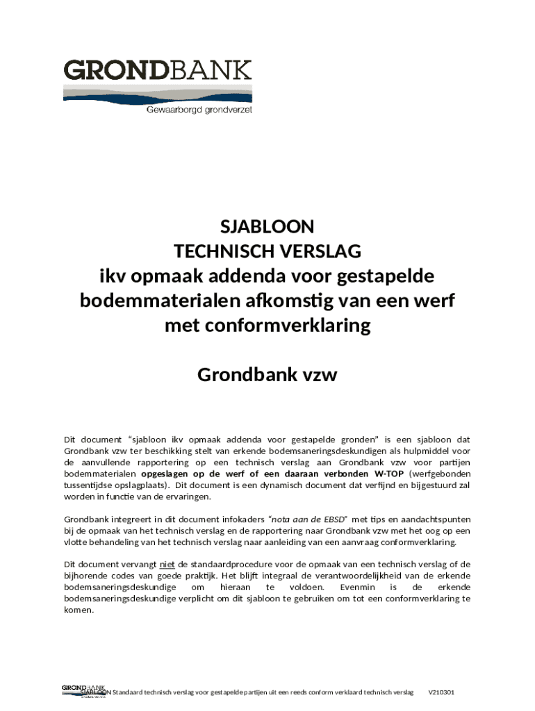 SJABLOON TECHNISCH VERSLAG ikv opmaak addenda ... Doc Template | pdfFiller