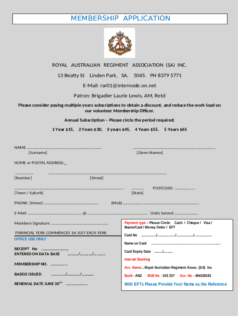 Membership-Application-Recent - rarasa.org.au - rarasa org Doc Template | pdfFiller