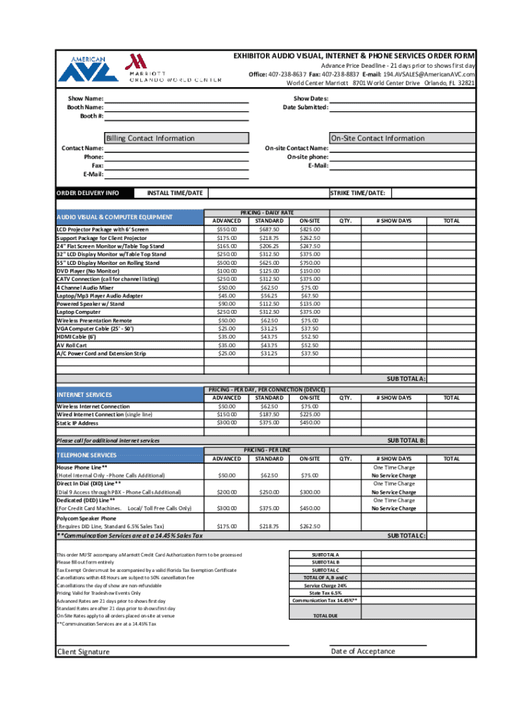 Fillable Online Exhibitor Audio Visual Order Form - Irvine Marriott ...