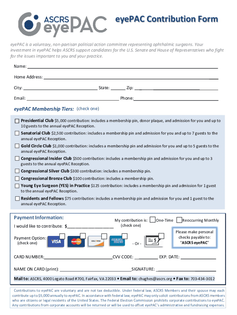 Fillable Online eyePAC Contribution Form Fax Email Print - pdfFiller