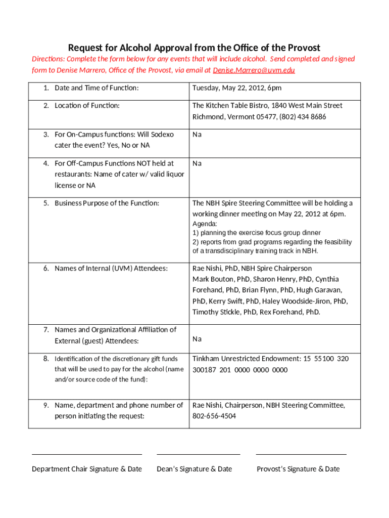 Limited Alcohol Approval Doc Template | pdfFiller