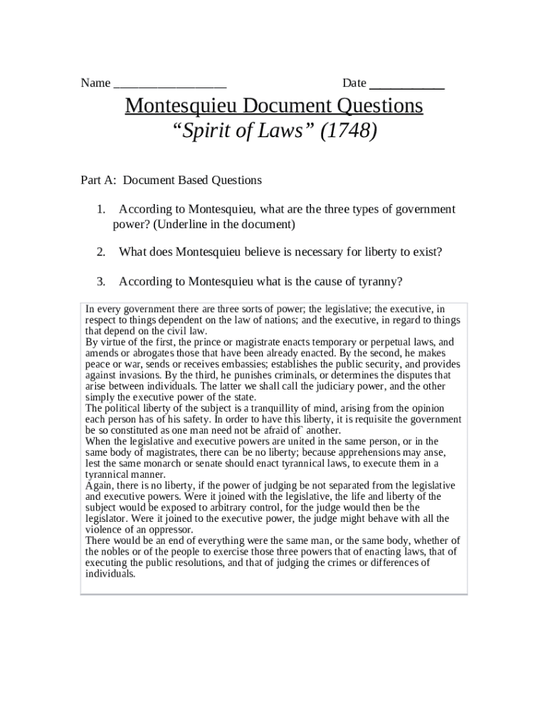 Montesquieu Document Questions Doc Template | pdfFiller