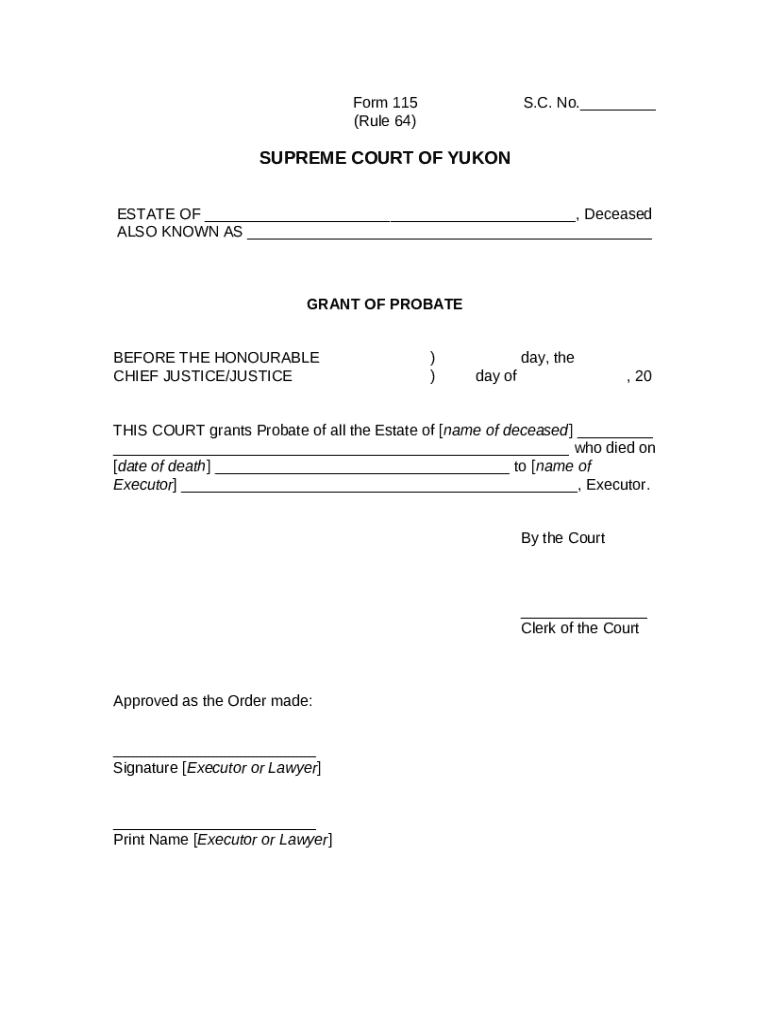 115: Grant of probate Doc Template | pdfFiller