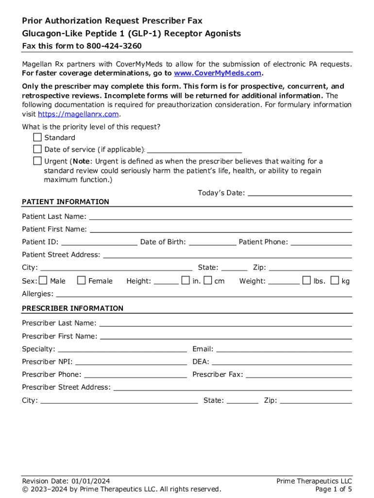 Fillable Online GLP-1 Receptor Agonists Prior Authorization Request ...