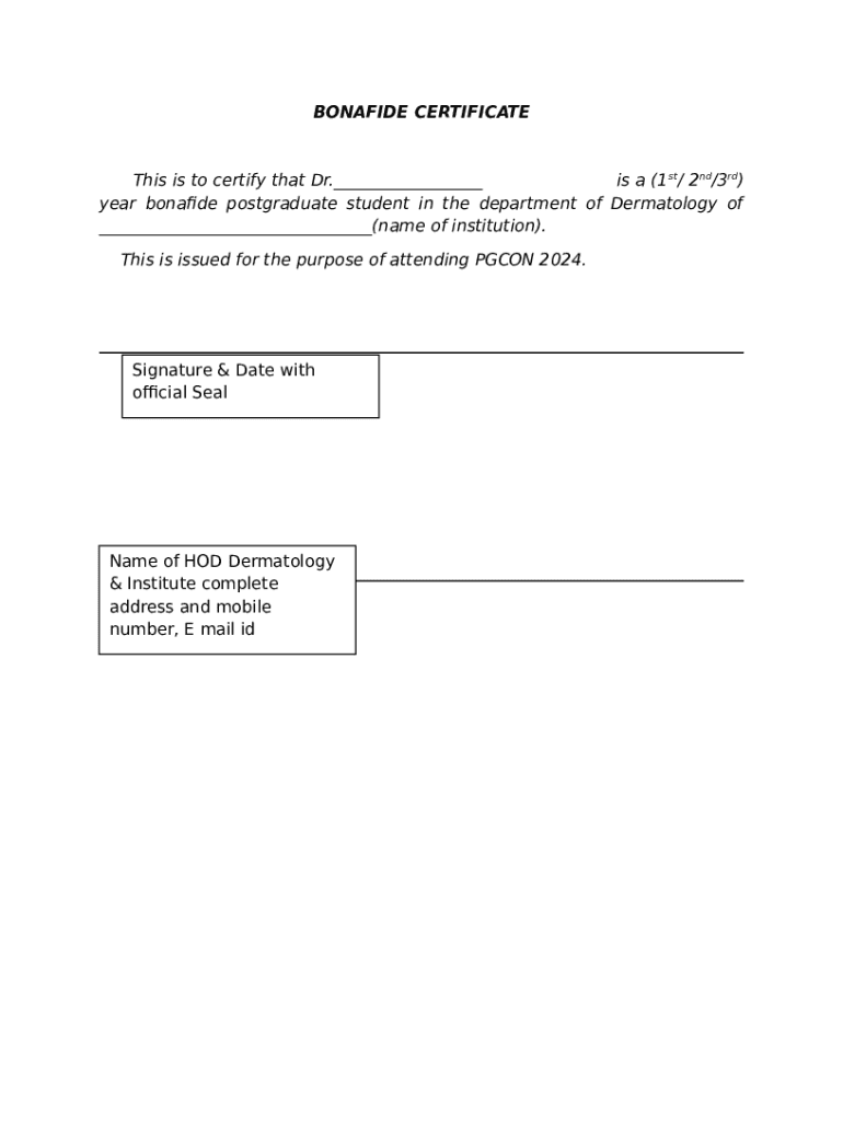 Bonafide Certificate - Introduction, Application and at Doc Template | pdfFiller