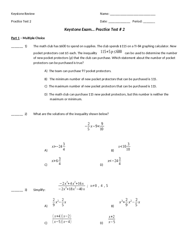 Practice Test 2 Answer Key.pdf Doc Template | pdfFiller