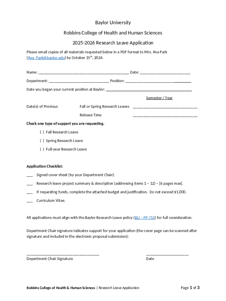 Research Leave Application Evaluation Criteria Doc Template | pdfFiller