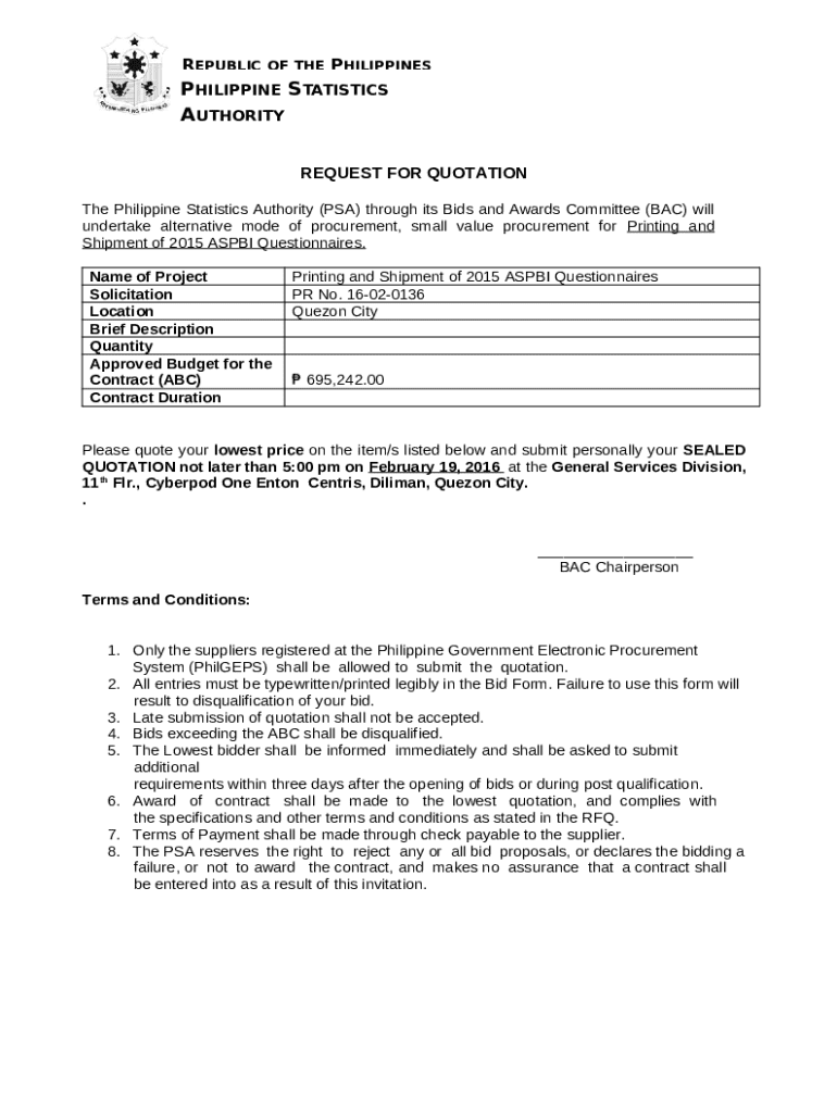 The Philippine Statistics Authority (PSA) through its Bids and Awards ...