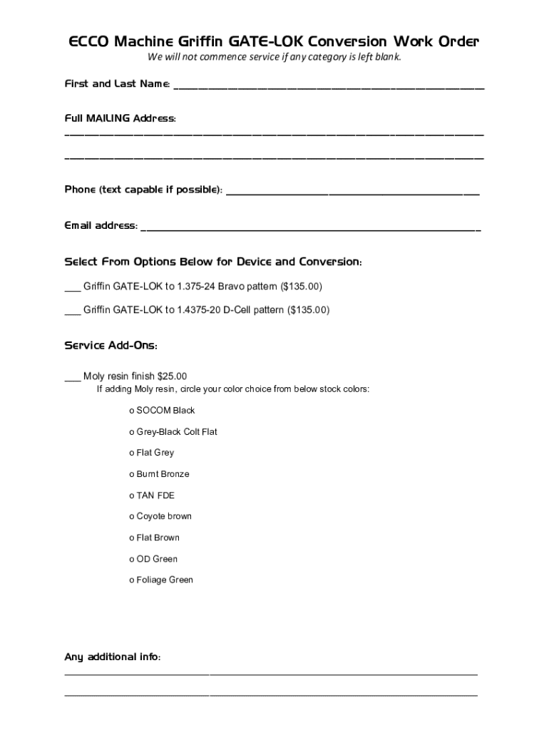 Fillable Online ECCO Machine Surefire Warden & Trainer Work Order Fax ...