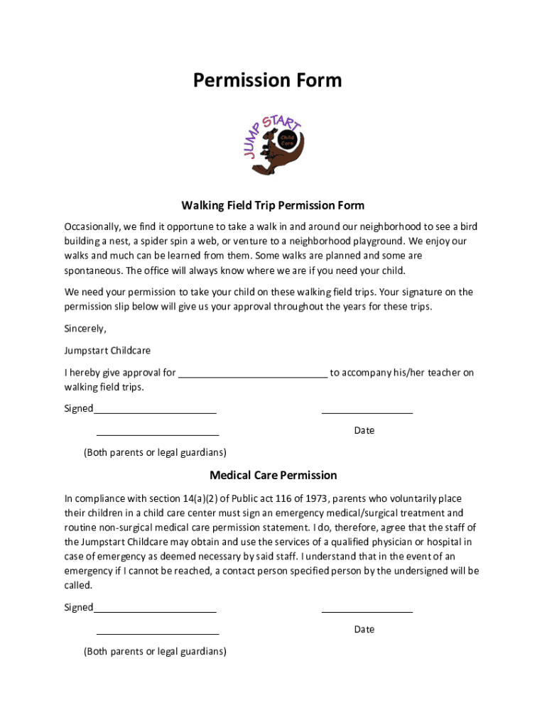 Fillable Online Walking Field Trip Permission Slip Template - Fill ...