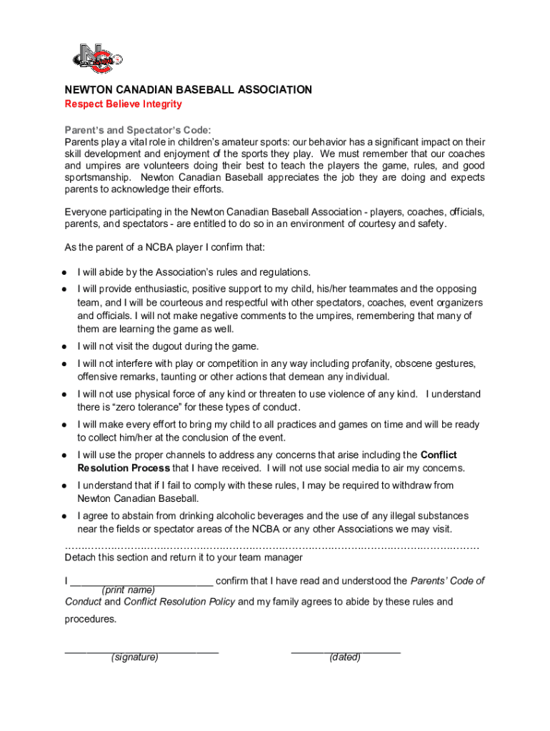 Fillable Online Code of Conduct Parents Fax Email Print - pdfFiller