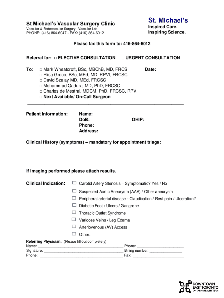 Vascular Surgery Referral Form - Fill Out, Sign & Share Online | pdfFiller