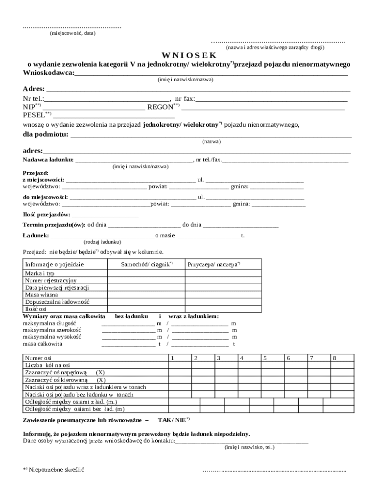 WNIOSEK o wydanie zezwolenia kategorii I iwypisw Doc Template | pdfFiller