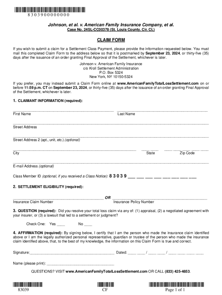 Fillable Online Johnson v. American Family - Blank Claim Form (for Website) v2.docx Fax Email ...