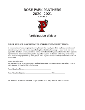 NATIONAL FOOTBALL LEAGUE RELEASE AND WAIVER ... Doc Template | pdfFiller