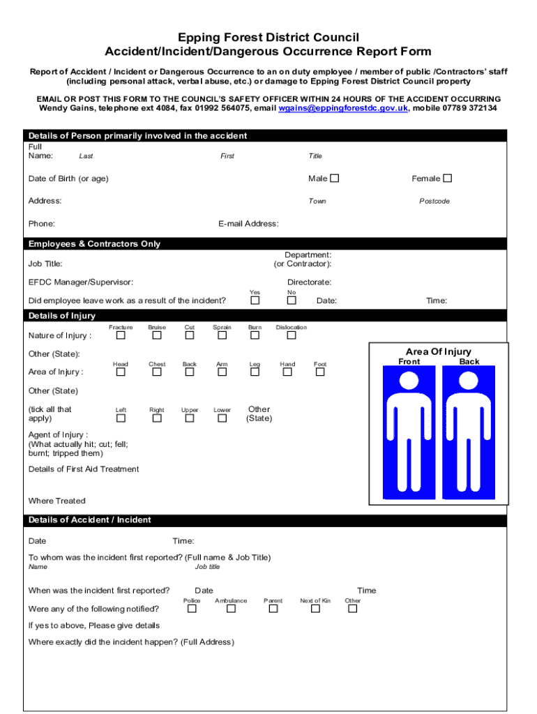Fillable Online Accident/Incident/Dangerous Occurrence Report Form Fax ...
