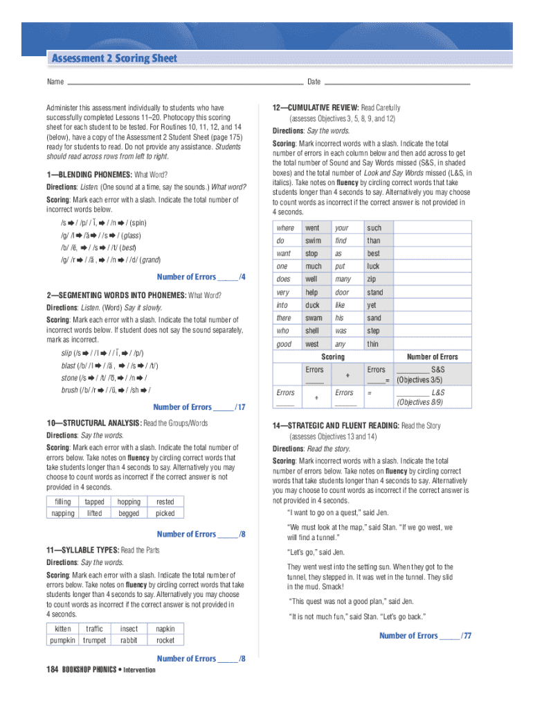 Fillable Online Assessment 2 Scoring Sheet Fax Email Print - pdfFiller