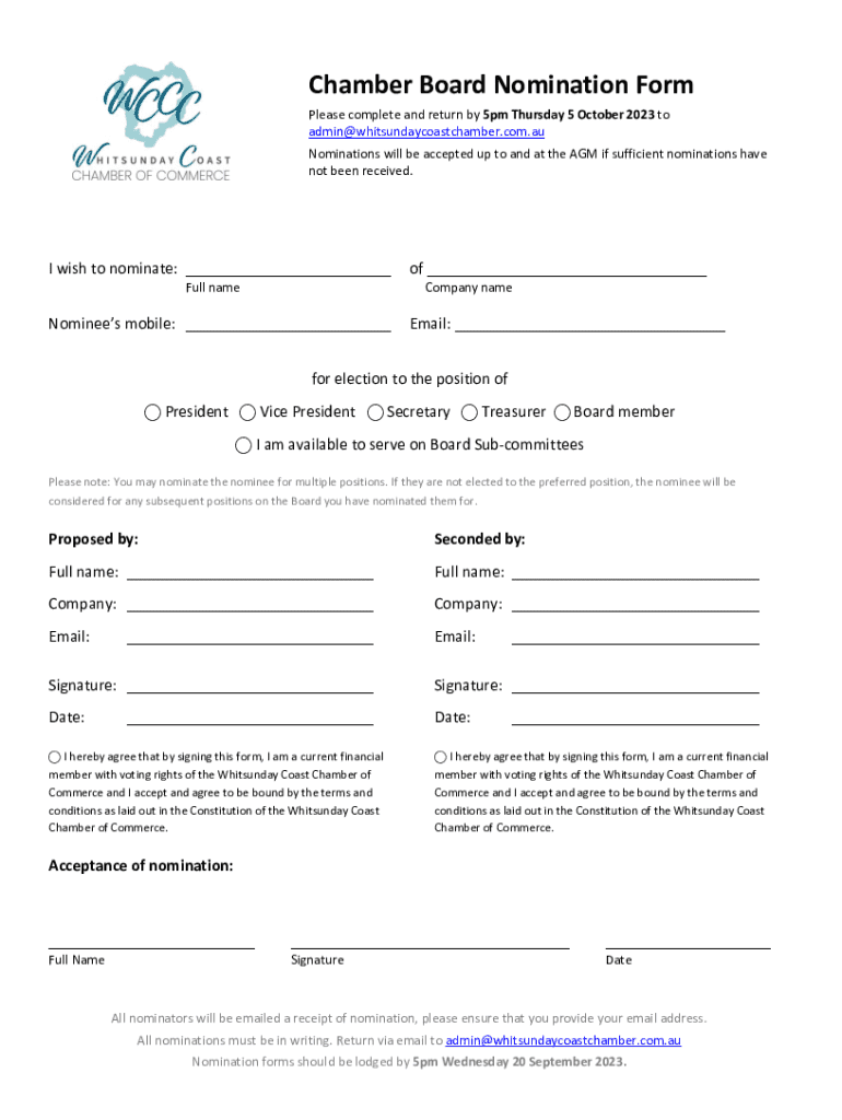 Fillable Online Chamber Board Nomination Form Fax Email Print - pdfFiller