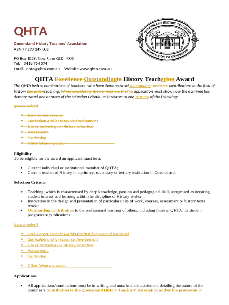 QHTA - Queensland History Teachers Association (New ... Doc Template ...
